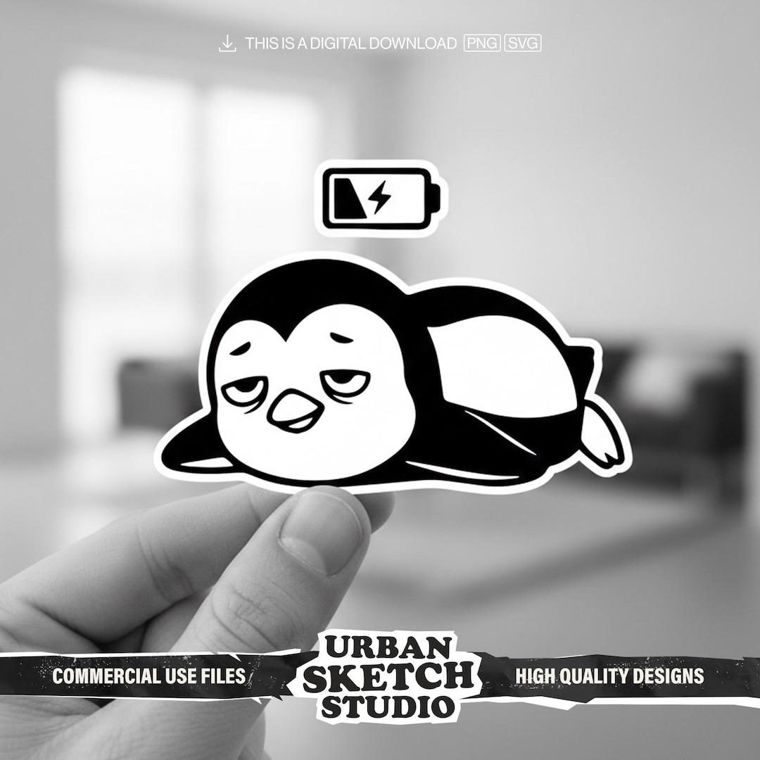 Low Battery Penguin SVG: Introvert Meme, Funny Sticker (digital ...