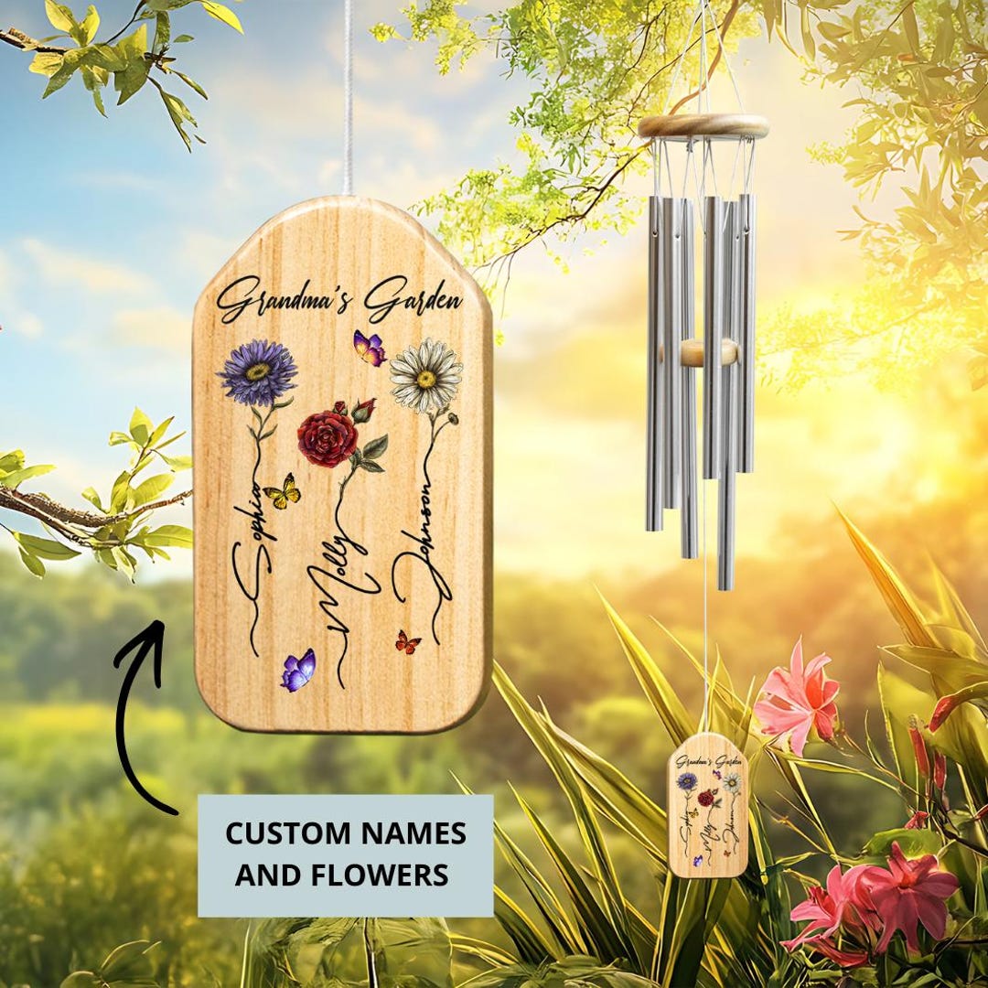 Personalized Wind Chime, Birth Flower Family Wind Chime, Birthday Gift ...