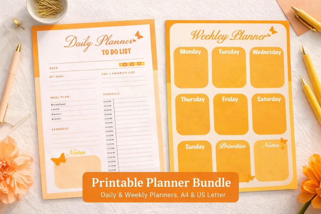 Retro Orange Planner Printable | Daily and Weekly, A4 and US Letter ...