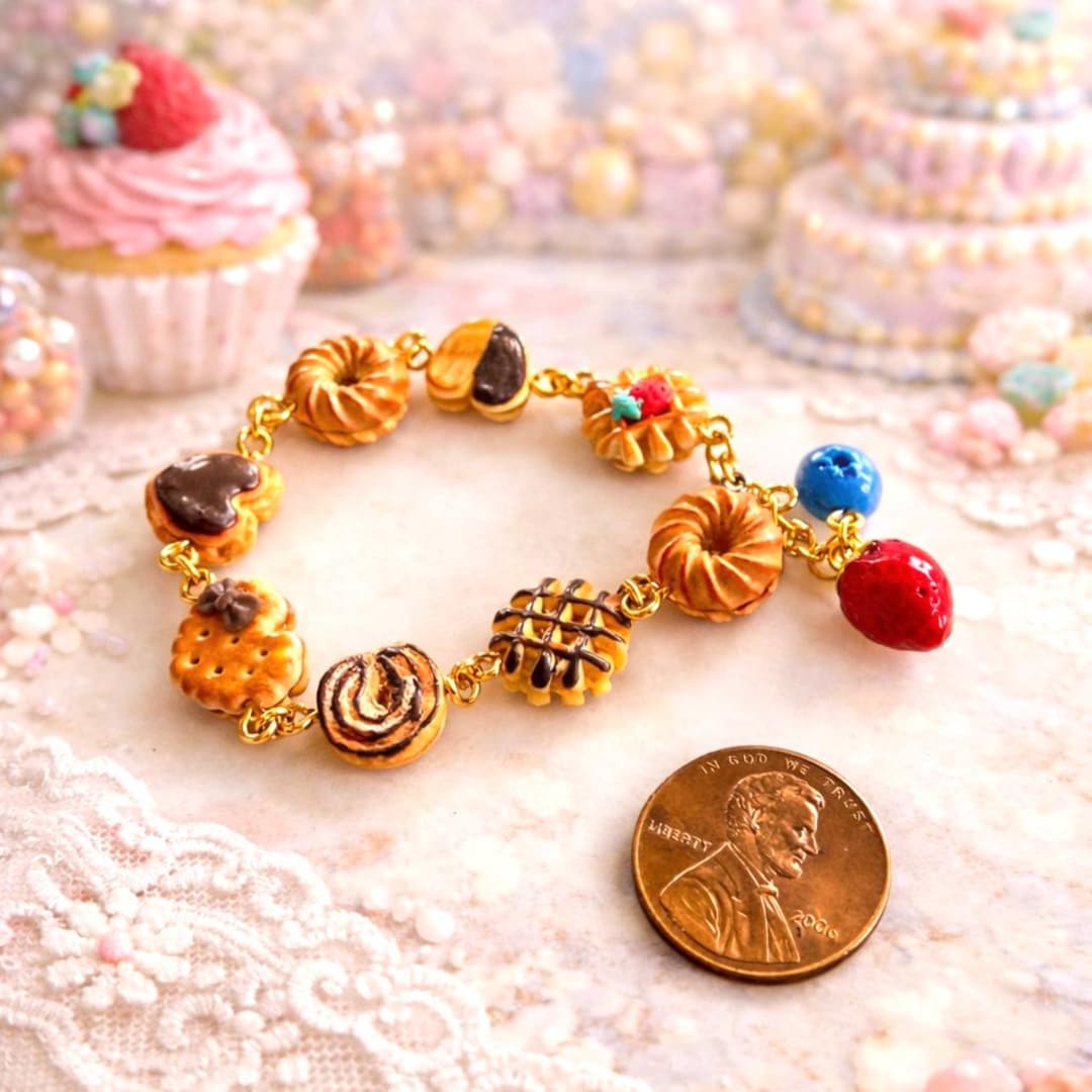 Handmade Polymer Clay Cookie Charm Bracelet Kawaii Dessert Jewelry ...