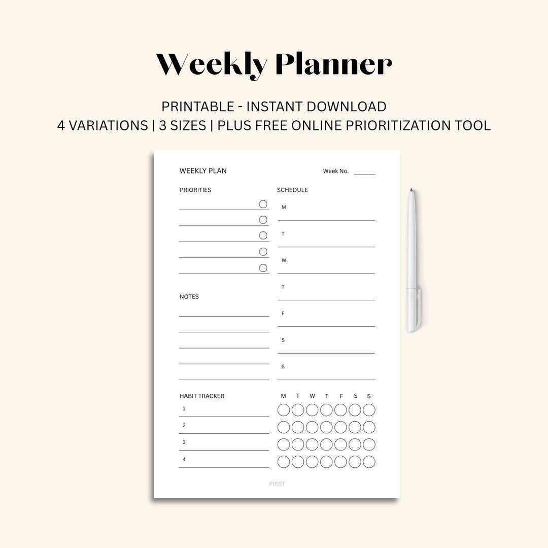 Printable Weekly Planner Template With Habit Tracker (A4, A5, Letter ...