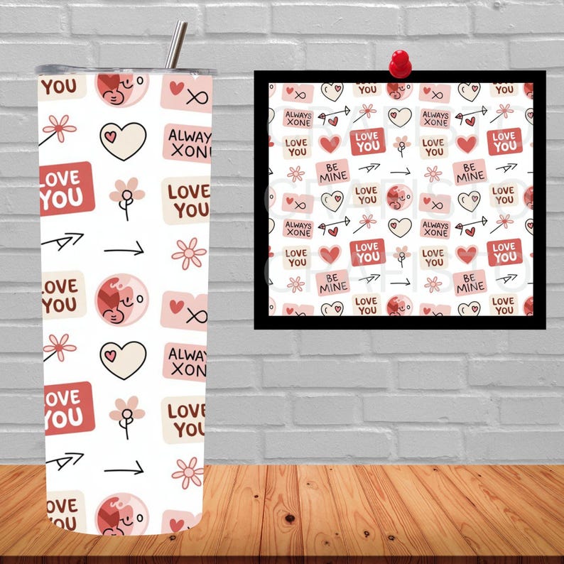 Y2K Doodle Hearts Tumbler Wrap PNG, Sticker Bomb Valentine 20oz Skinny ...