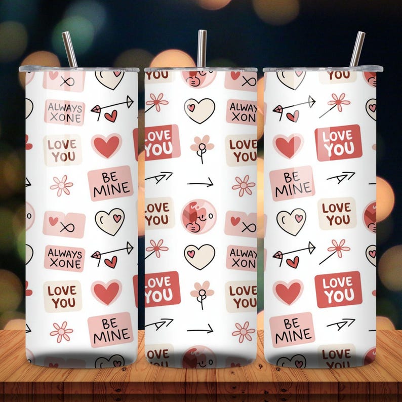 Y2K Doodle Hearts Tumbler Wrap PNG, Sticker Bomb Valentine 20oz Skinny ...