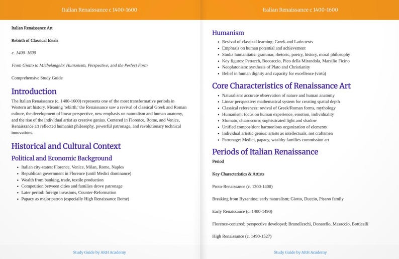 Art History Exam Study Guide | Italian Renaissance Midterms Finals ...