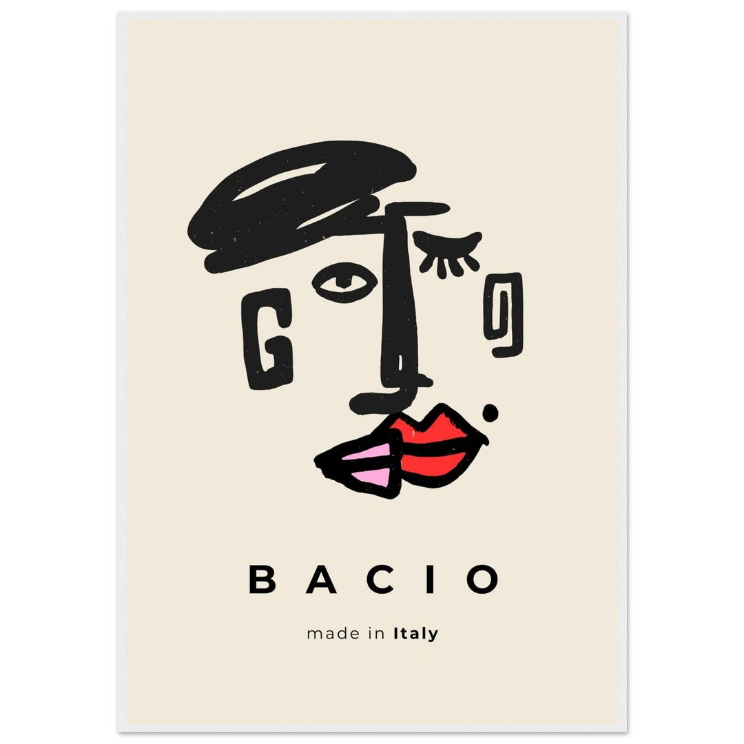 Abstract Faces Art, Bacio Italiano Modern Cubist Print, Wooden Framed ...