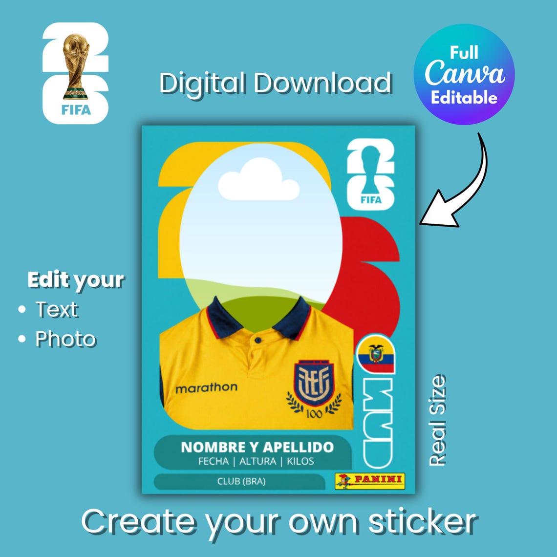 Ecuador World Cup Sticker Template 2026 | Custom Soccer Album Card ...