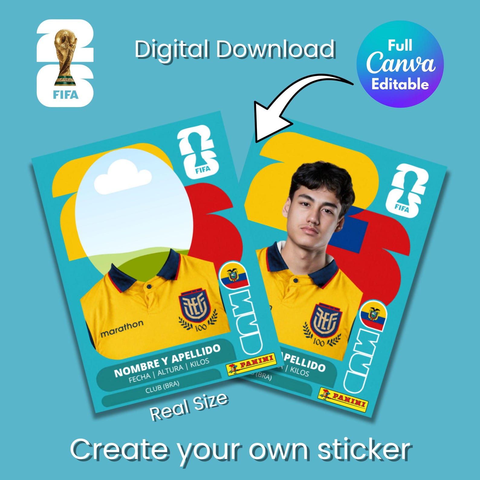 Ecuador World Cup Sticker Template 2026 | Custom Soccer Album Card ...