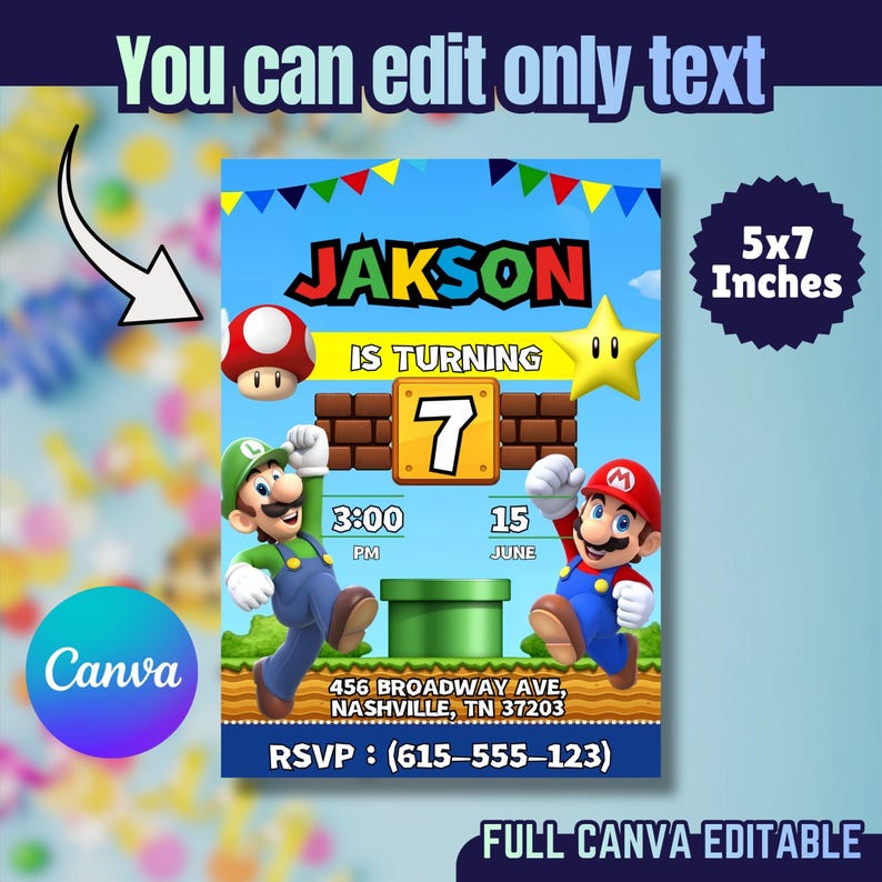 Super Mario Birthday Invitation, Classic Level up Video Game Party ...