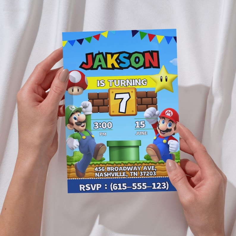 Super Mario Birthday Invitation, Classic Level up Video Game Party ...