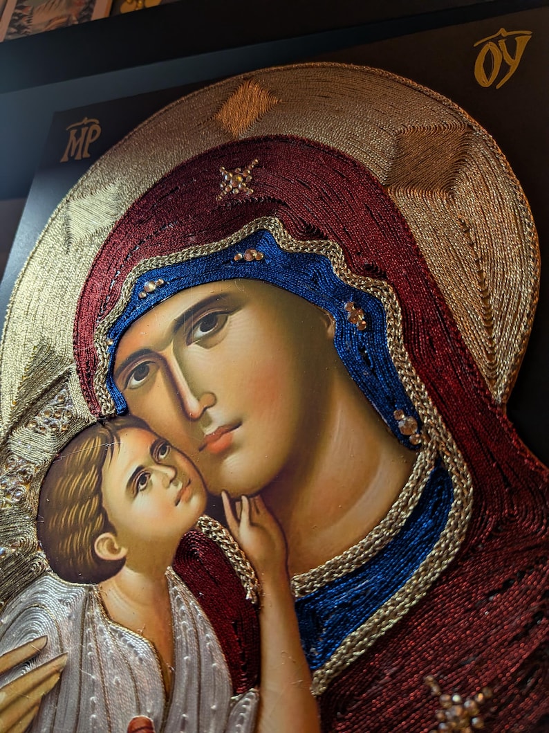 Virgin Mary With Child Icon - Handmade Thread Filigree Srma - Orthodox ...