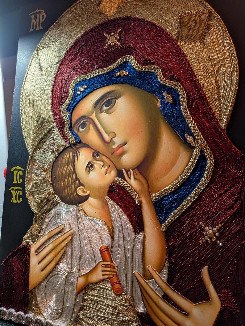 Virgin Mary With Child Icon - Handmade Thread Filigree Srma - Orthodox ...