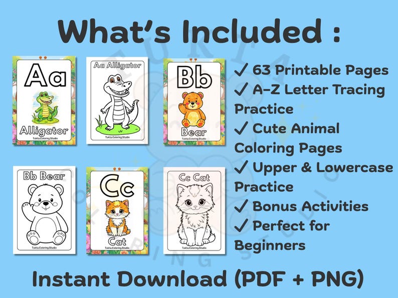 A-Z Animals Coloring Pages for Kids | Alphabet Learning Activity (PDF ...