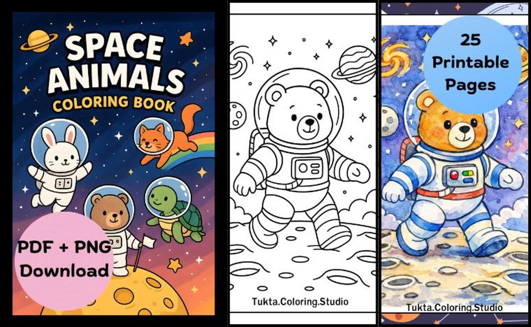Space Animals Coloring Book, Astronaut Bears, Planets, Stars Vol.1 ...