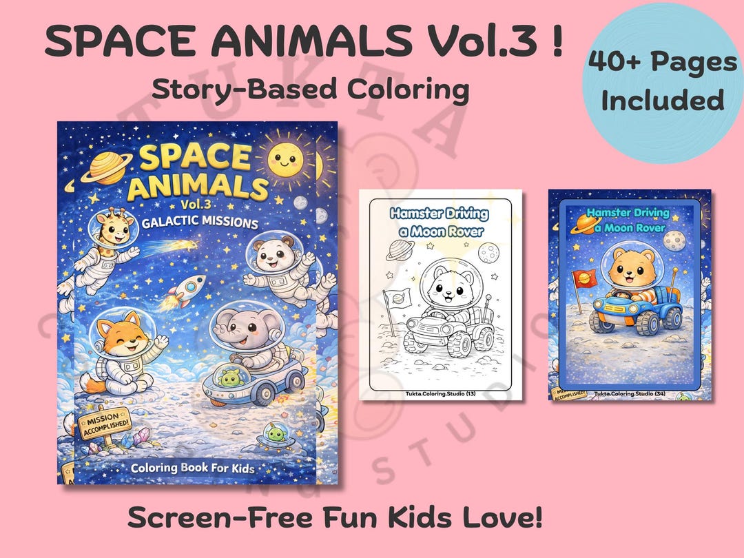 Space Animals Coloring Book, Story-based Learning, 40+ Pages (digital ...