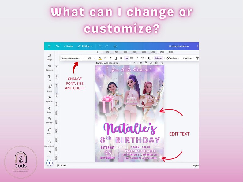 K-pop Demon Hunter Birthday Invitation, Purple White Idol Theme ...