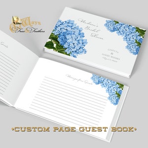 Hydrangea Bridal Shower Custom Page Guest Book in Blue Personalized Pages Messages, Advice ...