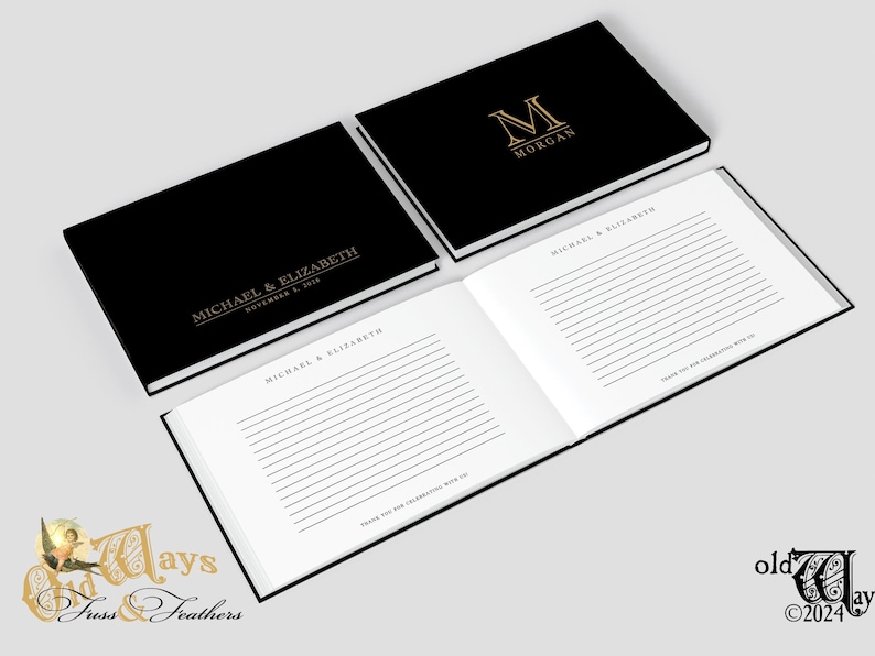 Personalized Black Wedding Guest Book - Simple, Elegant Custom Keepsake ...