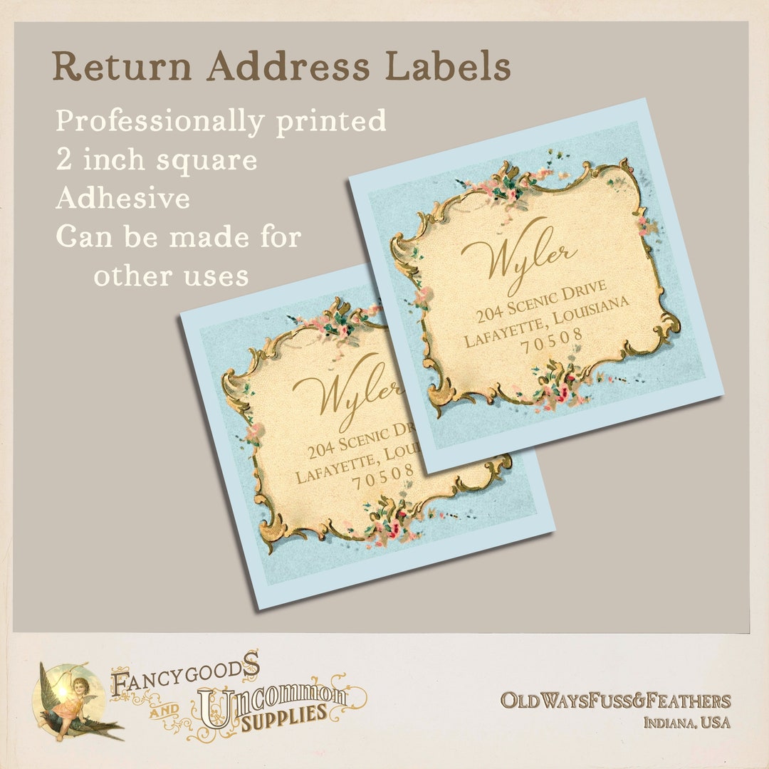 French Vintage Return Address Labels in Blue Printed, Personalized 2 ...