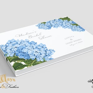 Hydrangea Bridal Shower Custom Page Guest Book in Blue Personalized Pages Messages, Advice ...