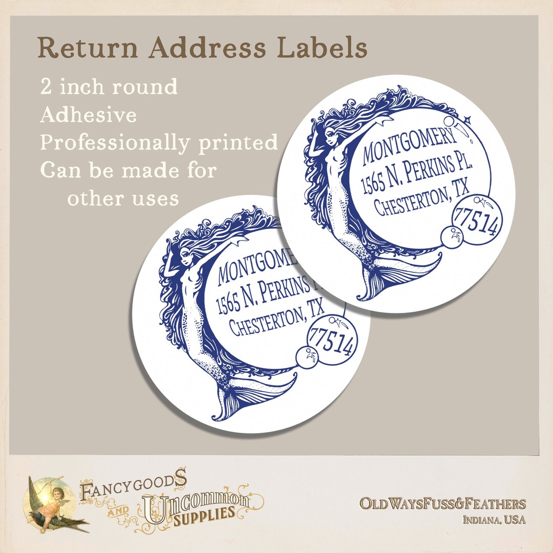 Nautical Return Address Labels - Vintage Mermaid - Personalized Printed ...