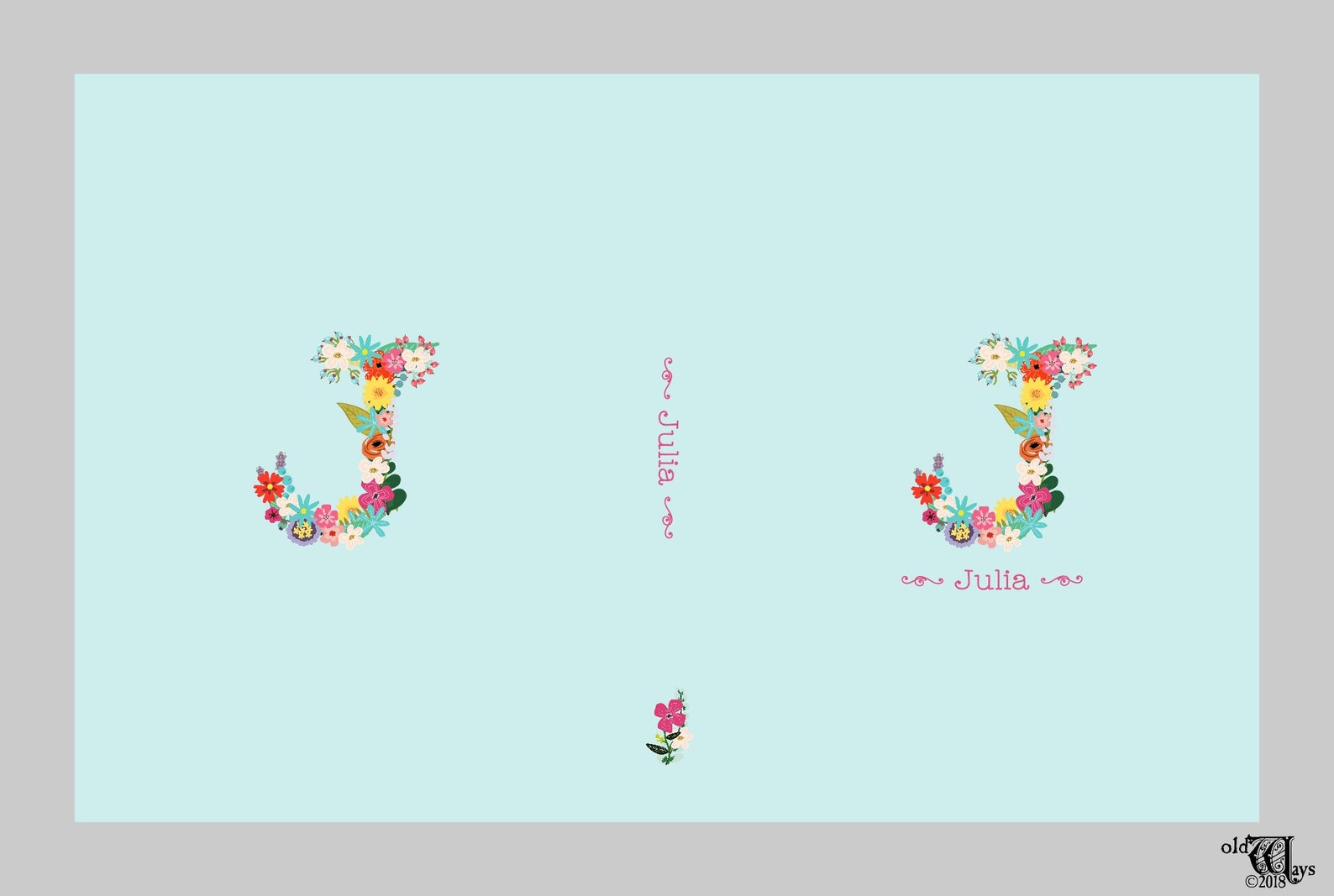 Flower Monogram Journal Personalized With Name in Aqua or - Etsy