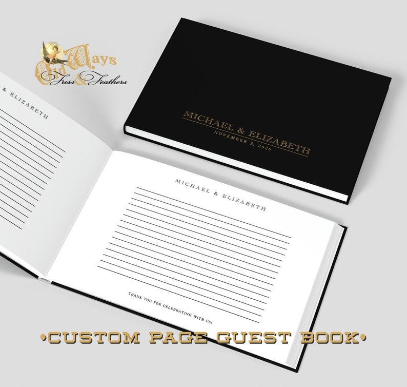 Personalized Black Wedding Guest Book - Simple, Elegant Custom Keepsake ...