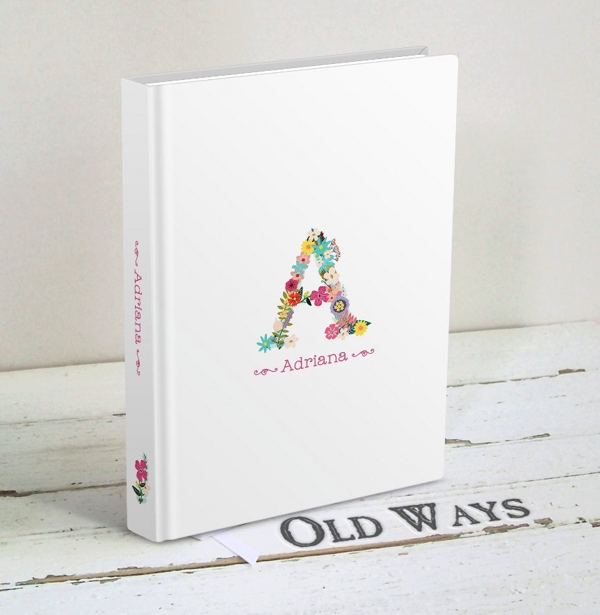 Flower Monogram Journal - Personalized With Name in Aqua or White ...