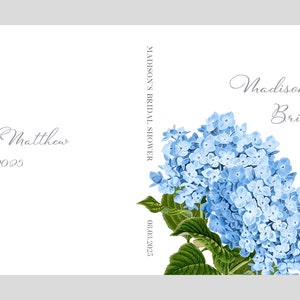 Hydrangea Bridal Shower Custom Page Guest Book in Blue Personalized Pages Messages, Advice ...