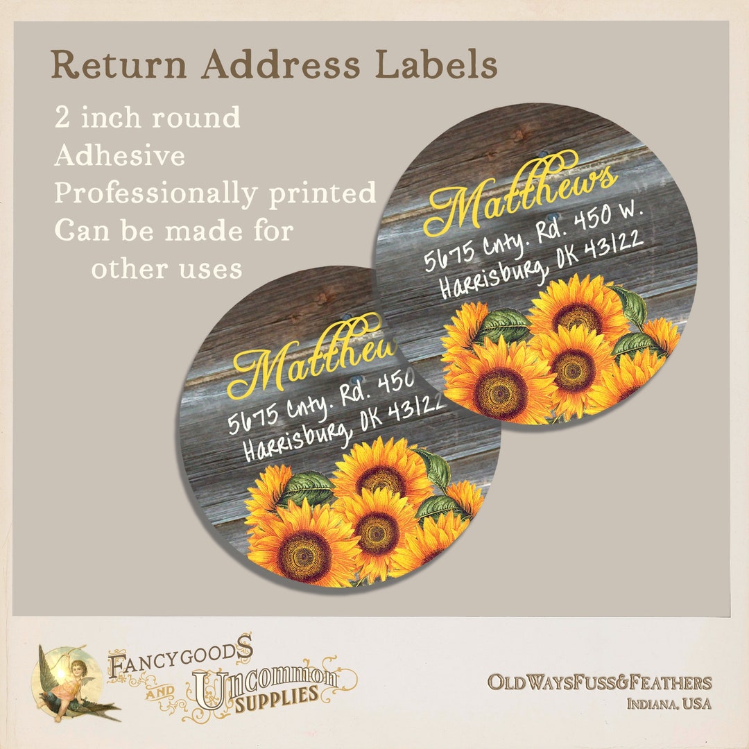 Rustic Sunflower Return Address Labels - Printed, Personalized - 2 Inch ...