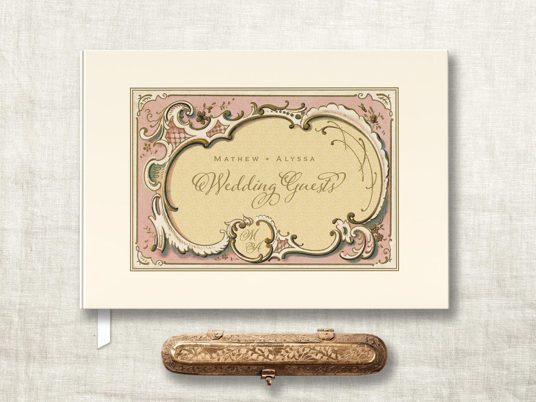 Wedding Guest Book - Vintage Personalized Hardcover - Antique Design ...