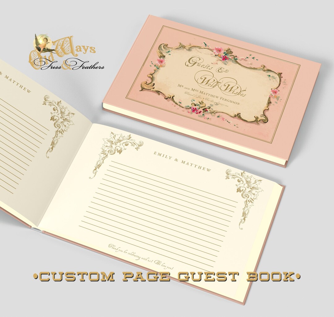 Pink French Vintage Custom Wedding Guest Book With Personalized Pages ...