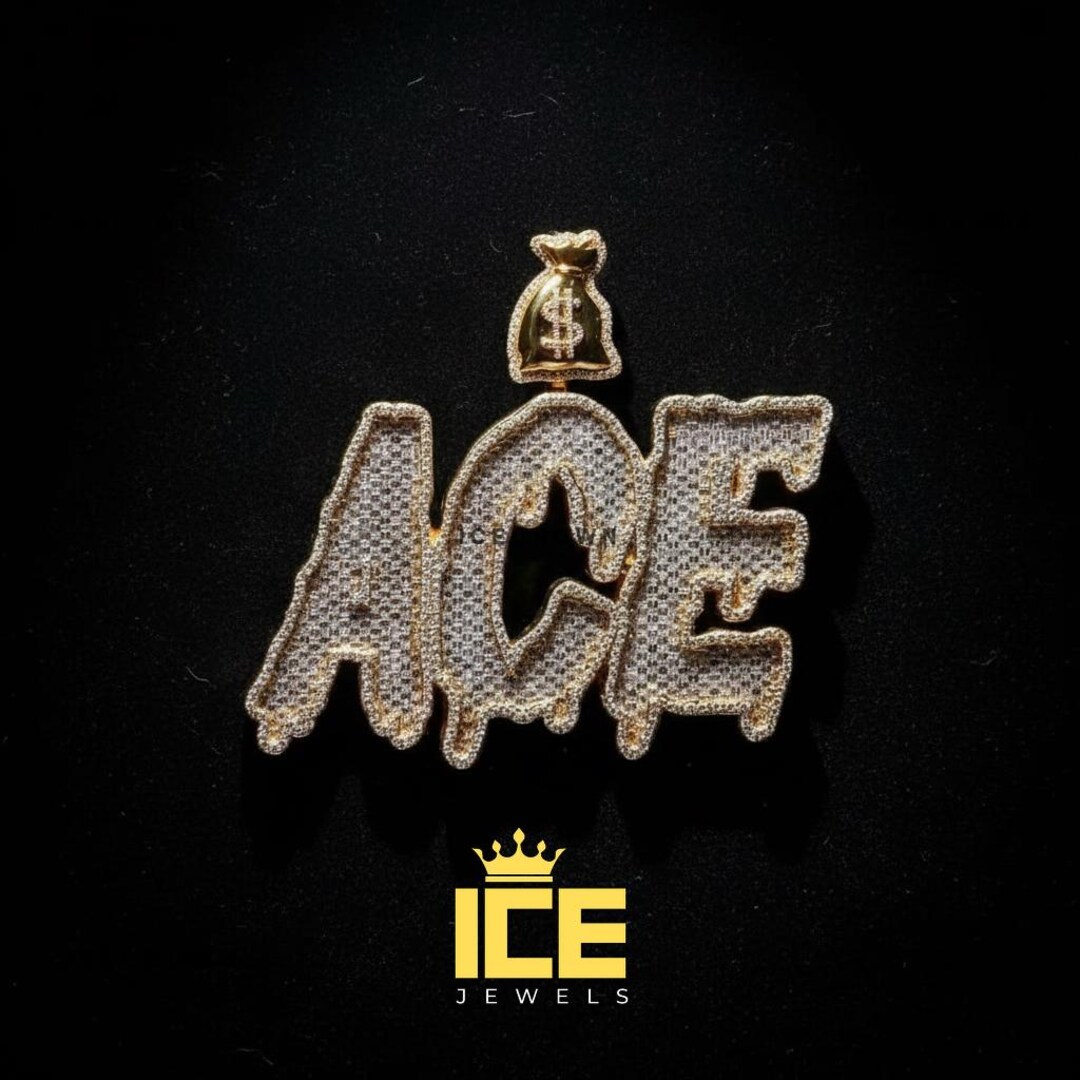 Iced Out ACE Hip Hop Pendant, CZ Drip Letter Name Charm With Money ...
