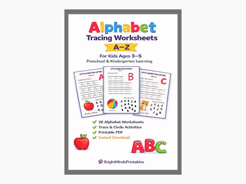 Alphabet Tracing Worksheets A-Z – Preschool & Kindergarten (printable ...