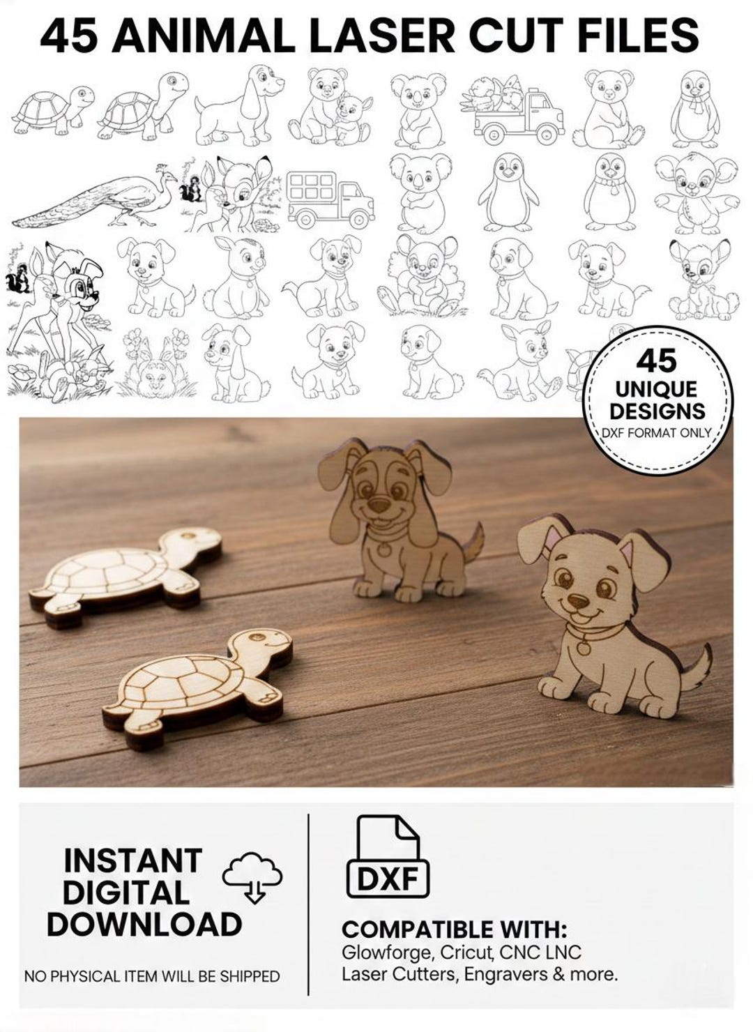45 Animal Laser Cut Files | DXF Designs, Glowforge Templates (digital ...