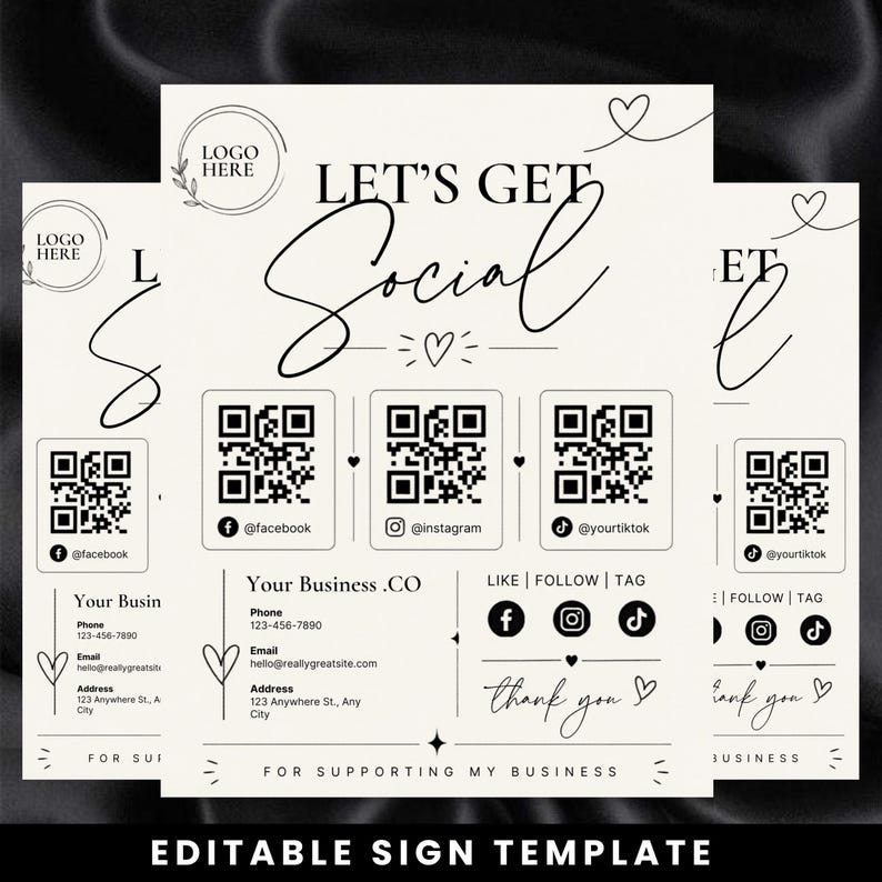 Social Media QR Code Sign Template, Follow Us Business Display ...