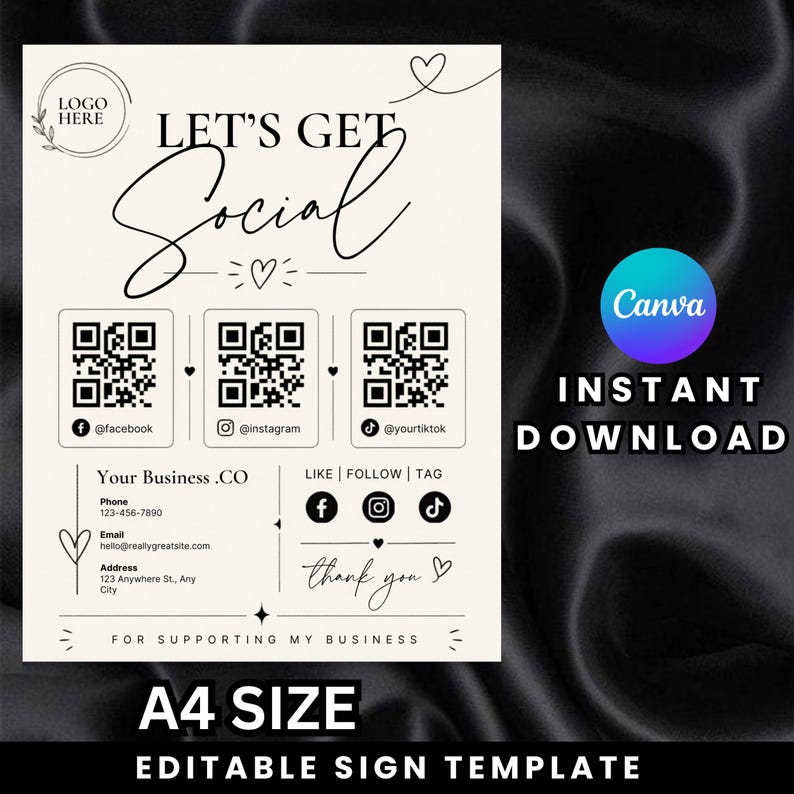Social Media QR Code Sign Template, Follow Us Business Display ...