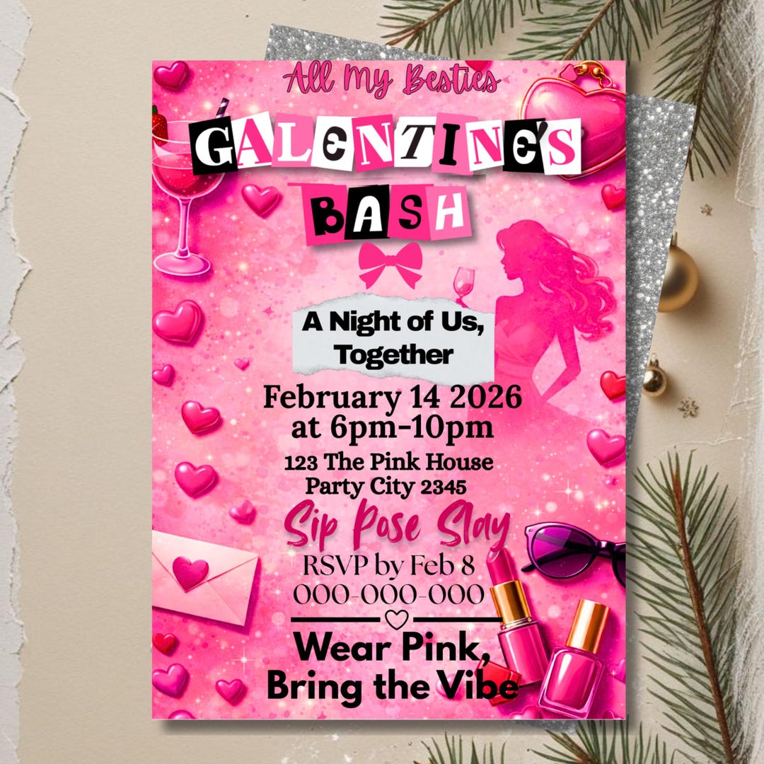 Mean Girls Galentine's Day Invitation, Pink Party Invite (DIY Text ...