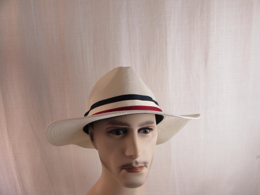 White Safari Hat Large 23 in Red White Blue Ribbon DPC Brand. Boating ...