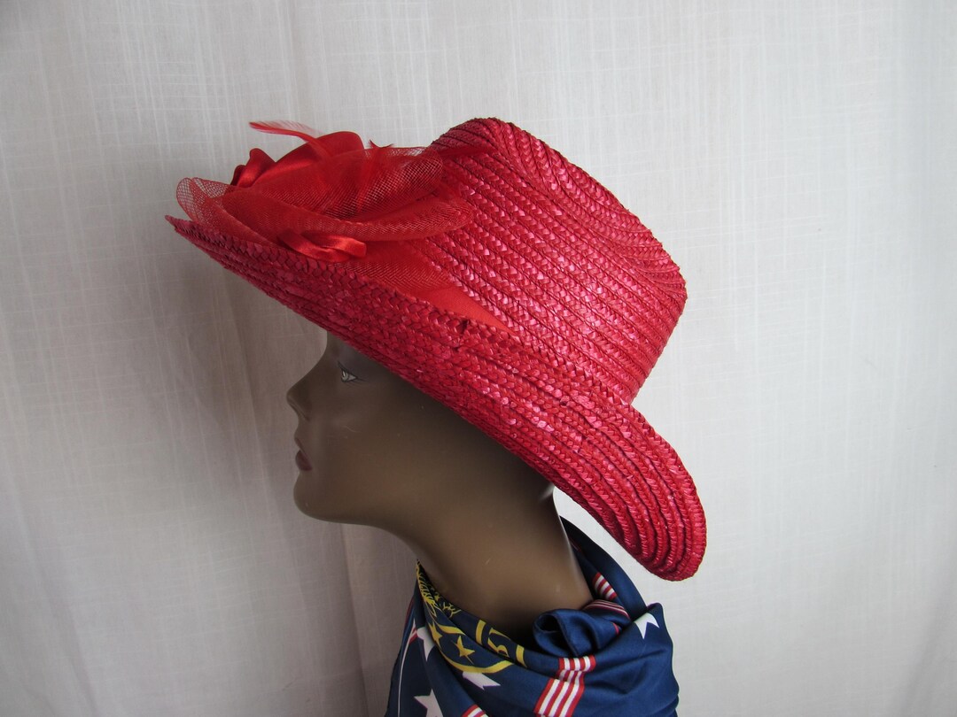 Womans Red Straw Hat Formal/ Red Hat Society - Etsy