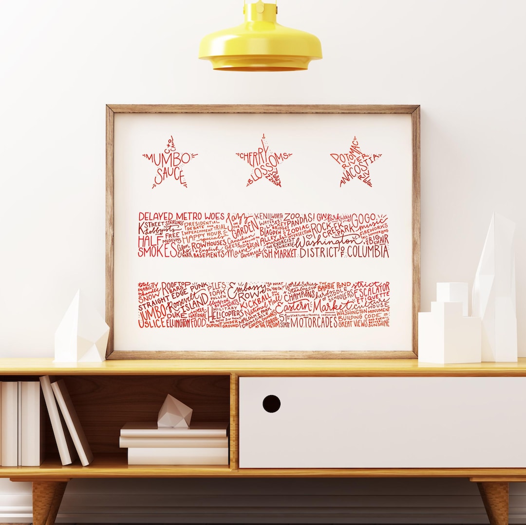 Art Print // Washington, DC Flag // 5x7, 8x10, or 11x14 Hand Lettered ...