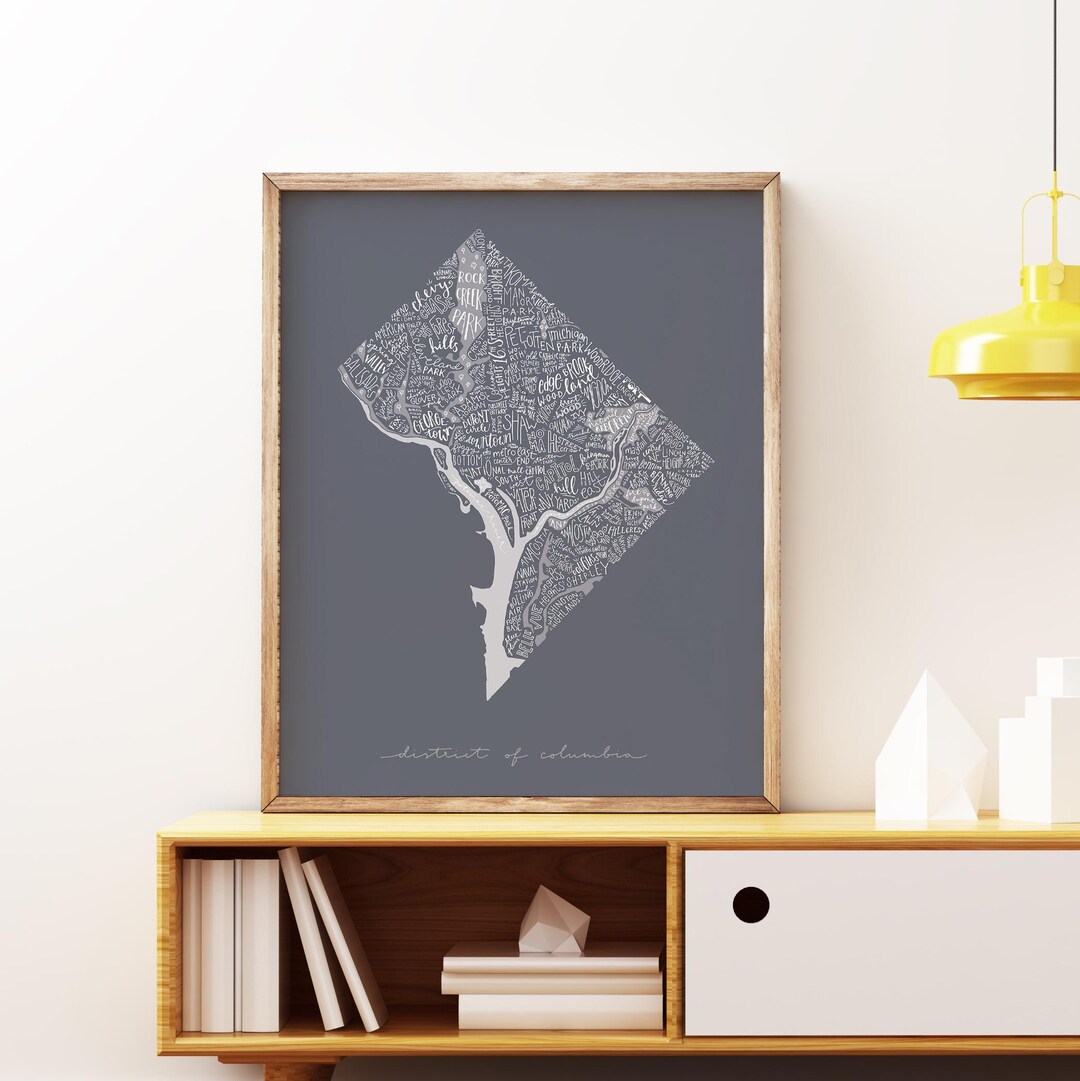 Washington, DC Neighborhoods Map Poster in Gray // Multiple Sizes ...