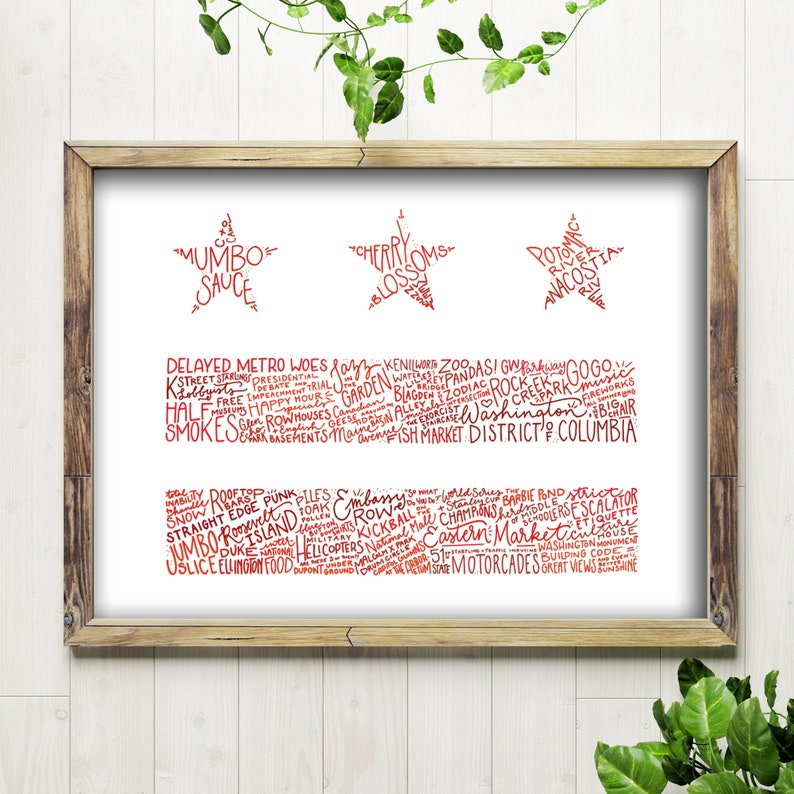 Art Print // Washington, DC Flag // 5x7, 8x10, or 11x14 Hand Lettered ...