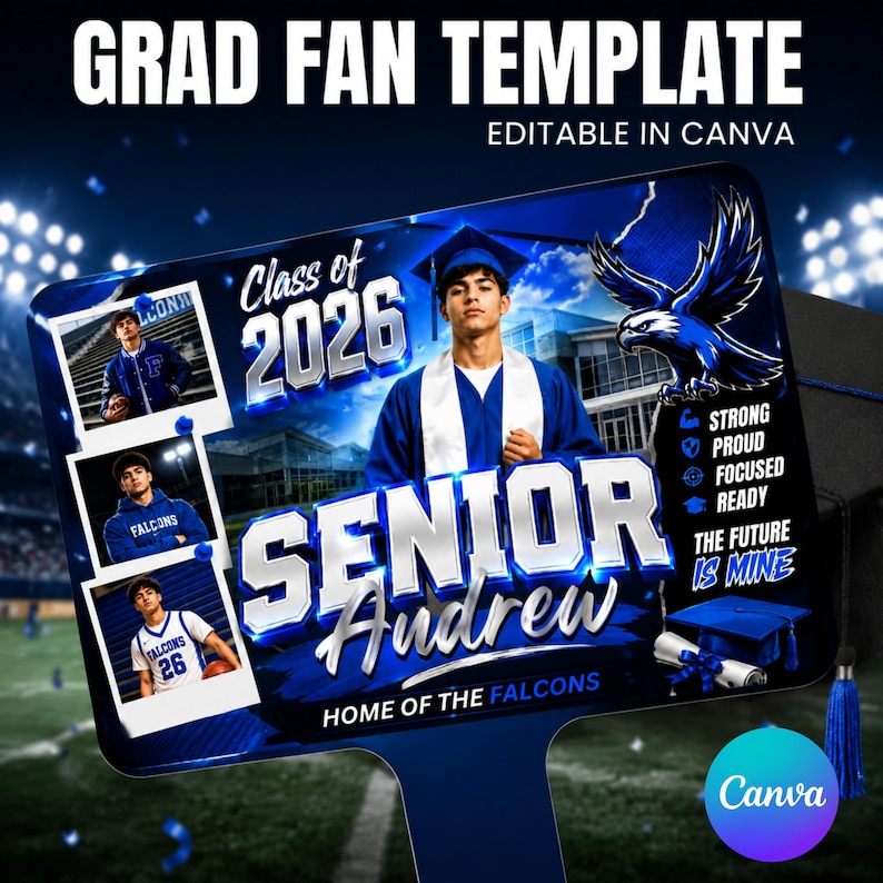 Class of 2026 Graduation Fan Template, Editable Senior Photo Grad Fan ...