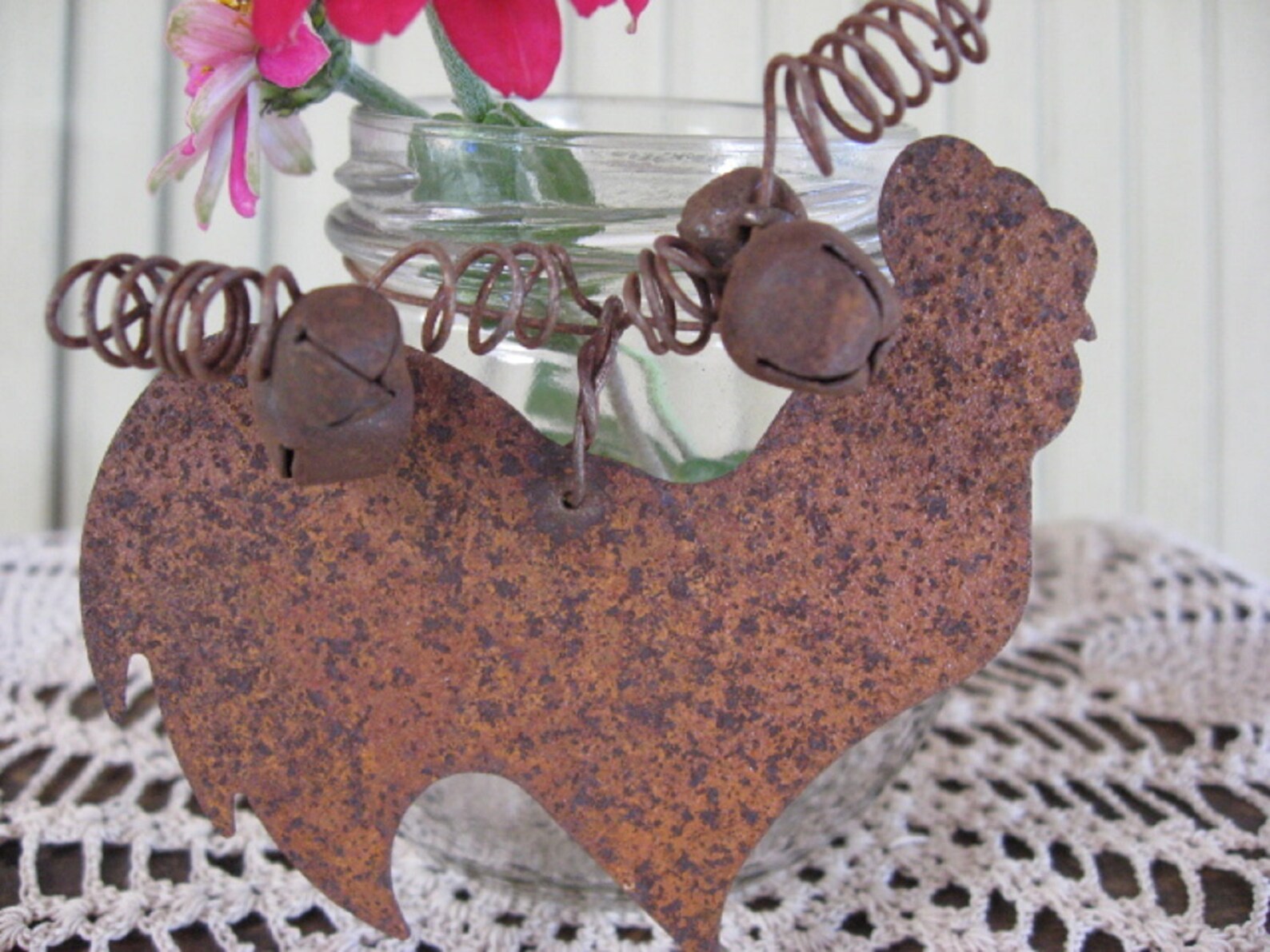 Jar Repurposed Anything Jar Rusty Tin Rooster and Bells Vase Candy ...