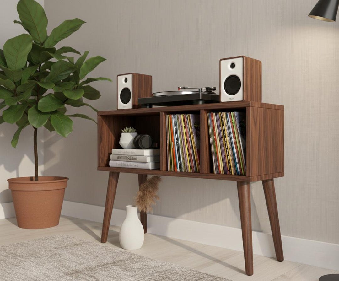 Wood Turntable Stand Vinyl Record Storage Cabinet LP Shelf Retro Record ...