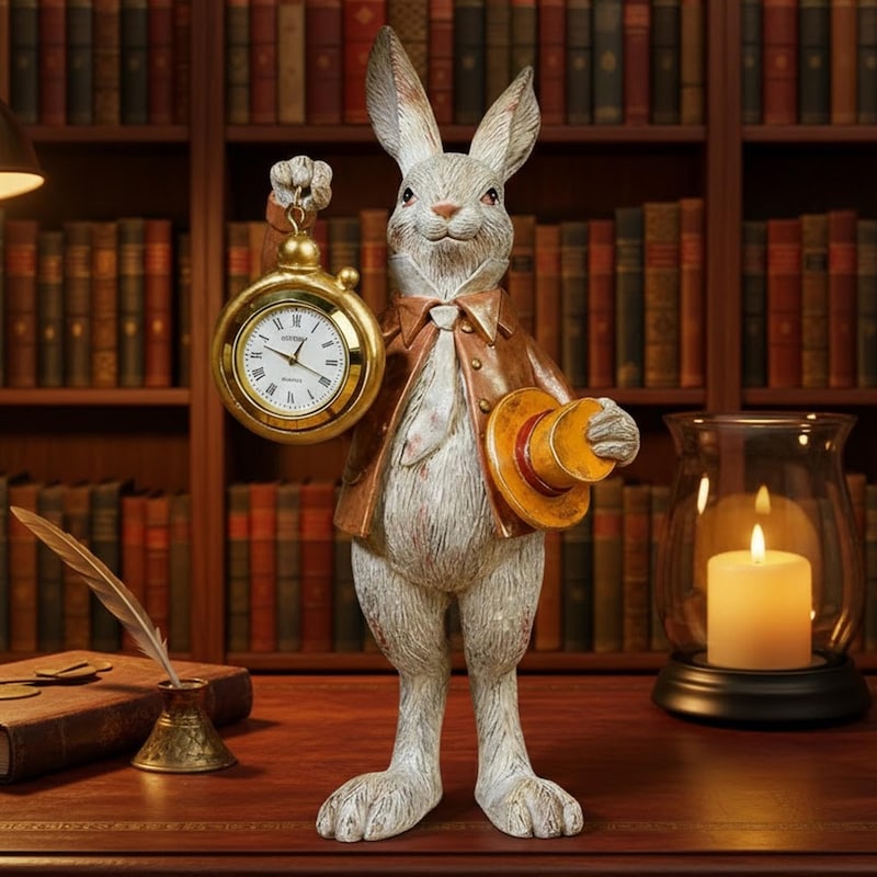 Rabbit With Clock Figurine - Etsy