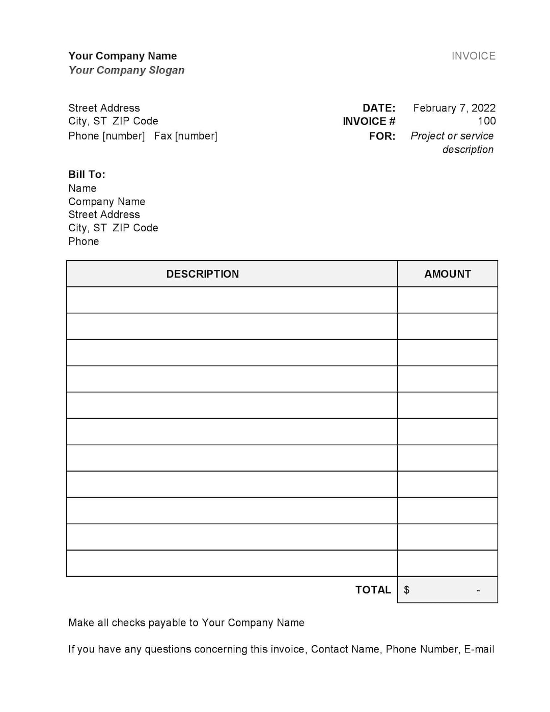 Excel Invoice Template Editable Invoice Receipt Template - Etsy
