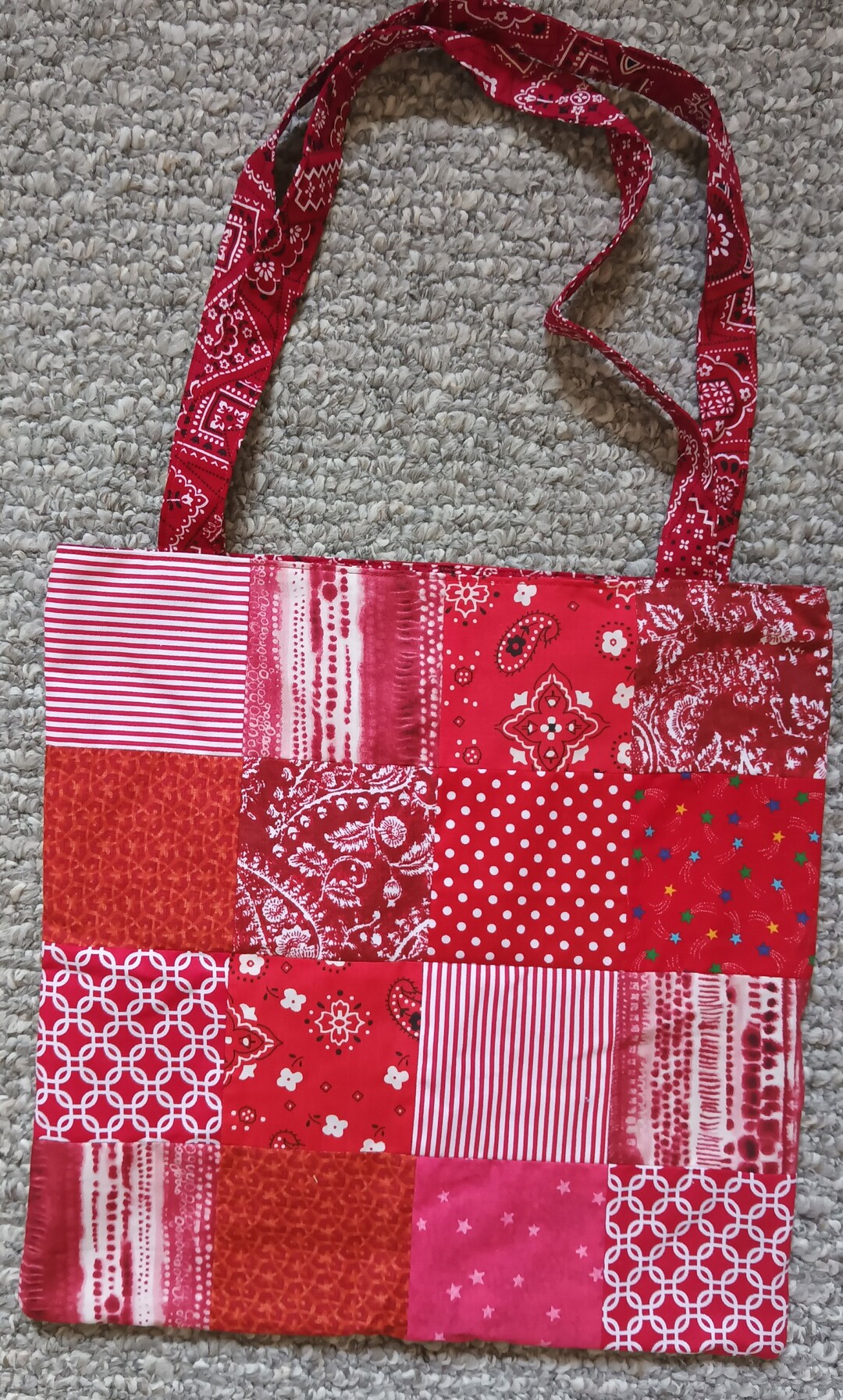 Reversible Red Bandana/patchwork Print Cotton Fabric Tote Bag/gift Bag ...