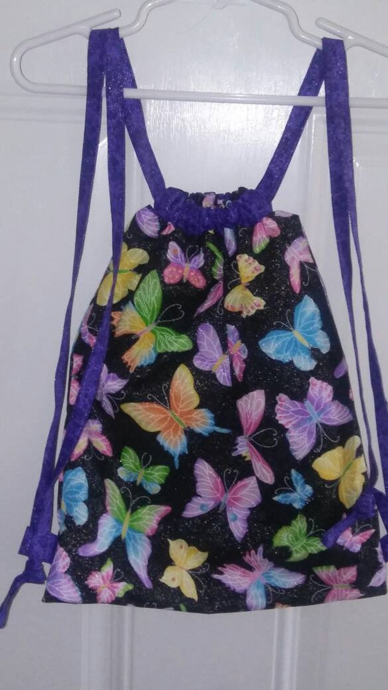 Child Size Reversible Drawstring Backpack -black Sparkly Butterfly and ...