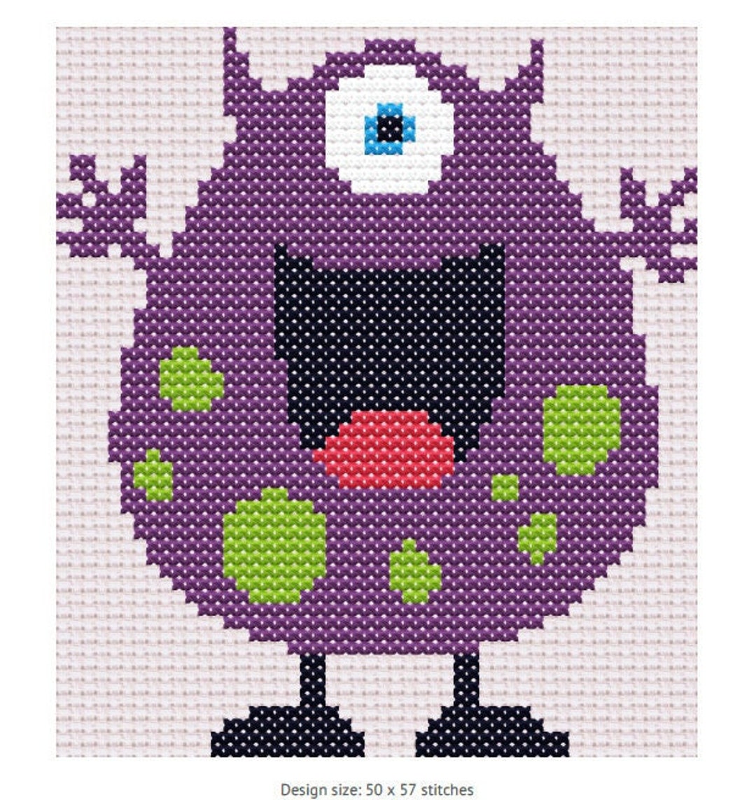 Purple One Eyed Monster Counted Cross Stitch Downloadable PDF Pattern ...